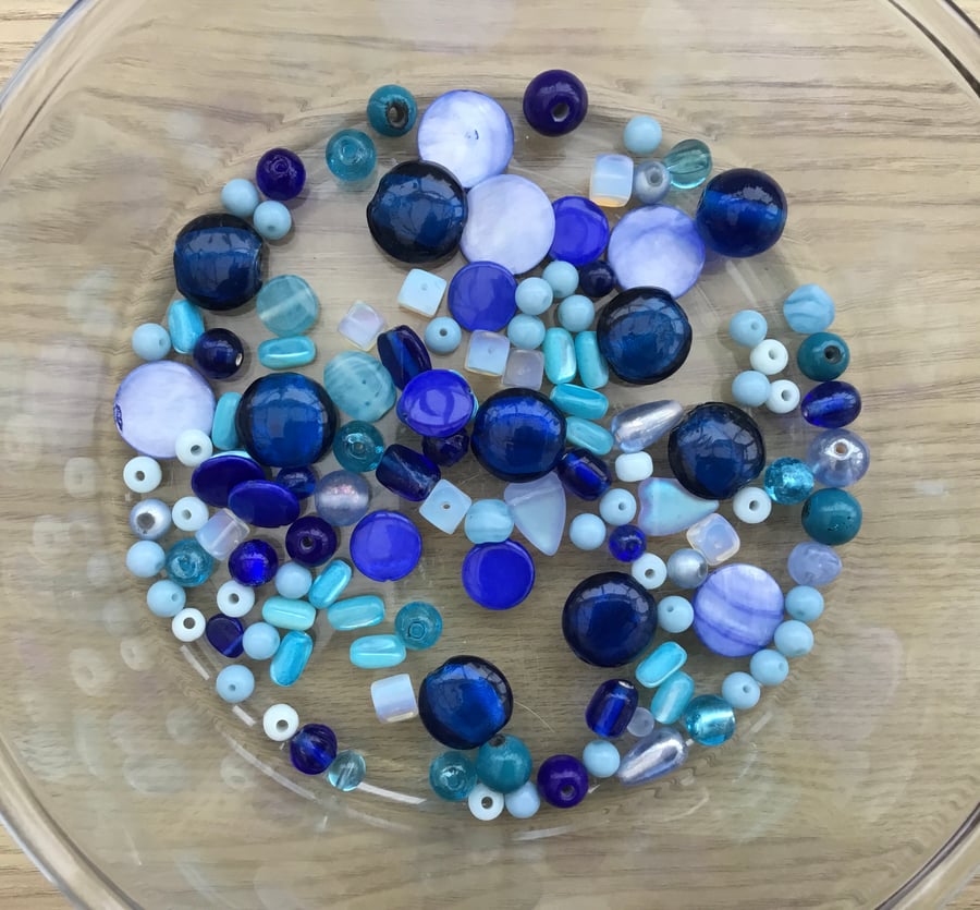 Mixed Collection of Blue Glass Beads including ... - Folksy