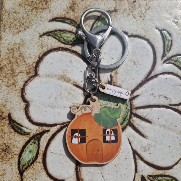 Pumpkin House Ghost Keyring - Folksy