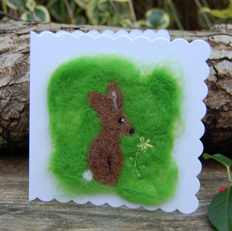 Birthday Card Rabbit Needle felt wool card - Folksy