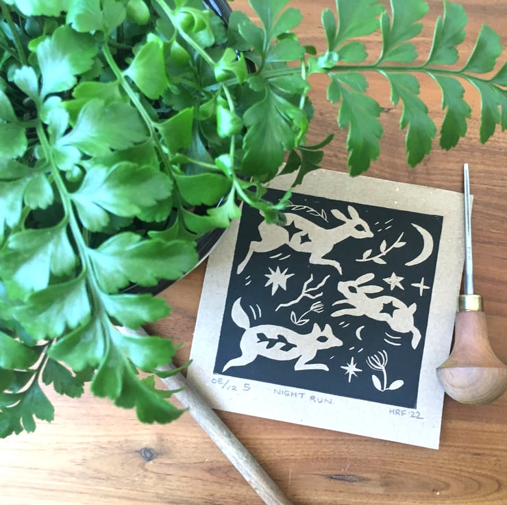 Deer, Rabbit and Fox Lino Print, an original li... - Folksy