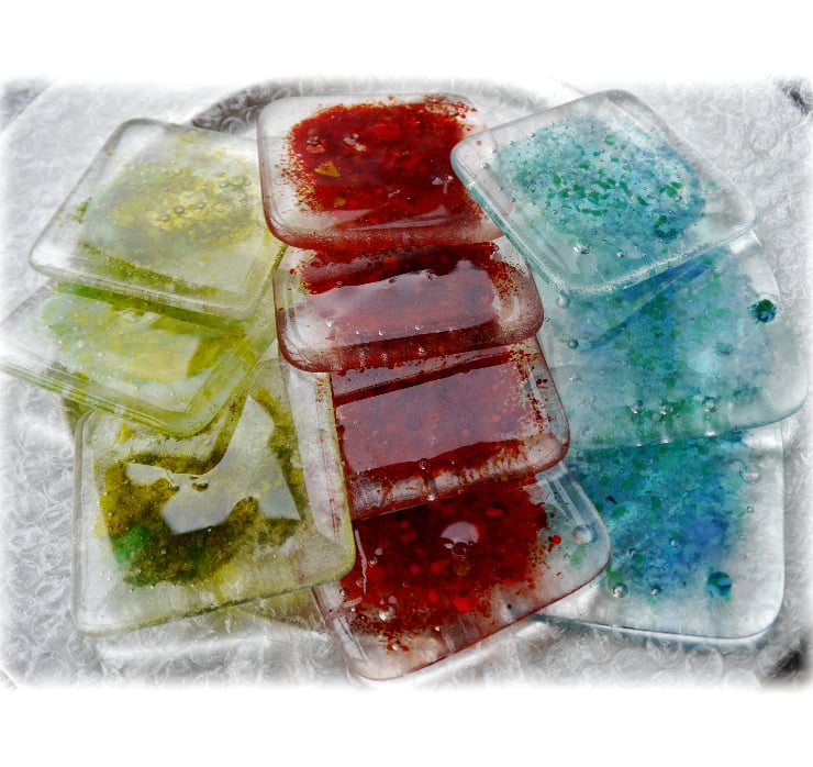 2 Fused Glass Coasters Frit Decorated Turquoise... - Folksy