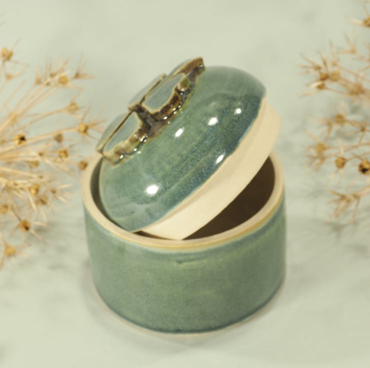 Four Leaf clover ceramic lidded pot - Folksy