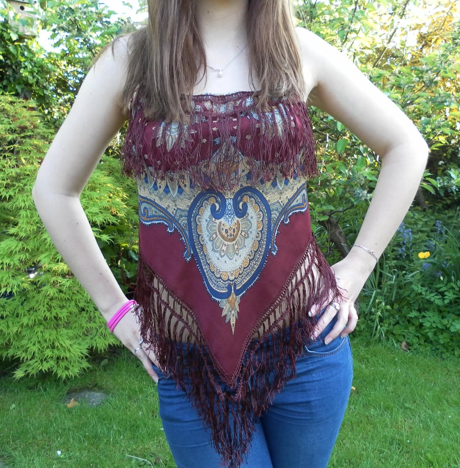 Elegant, Unique Fringed Top, Vintage Scarf Blo... - Folksy