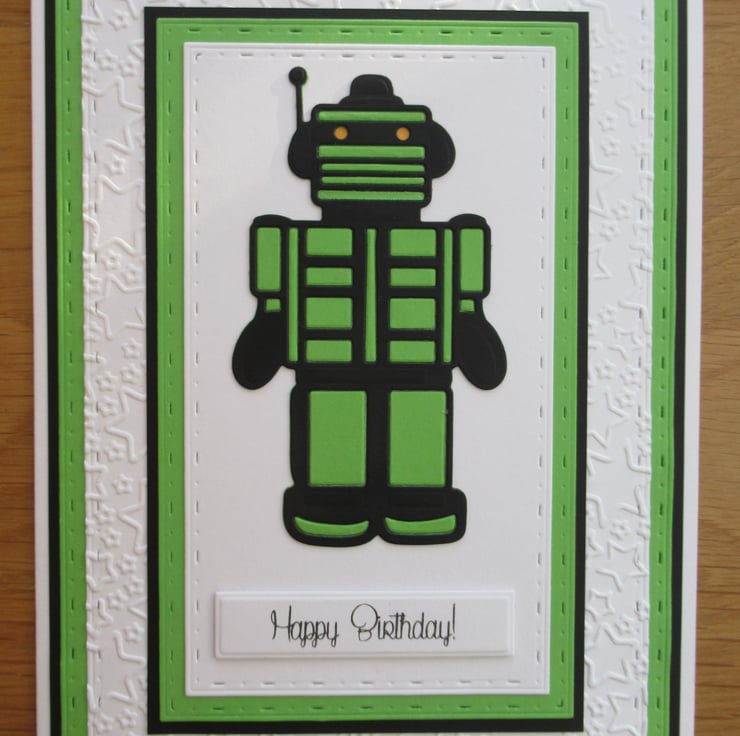 Robot - A5 Birthday Card - Bright Green - Folksy