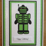 Robot - A5 Birthday Card - Bright Green - Folksy