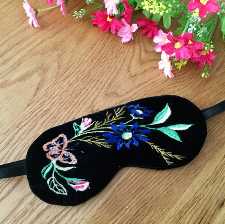 Velvet Sleepmask, crimson and sapphire floral e... - Folksy