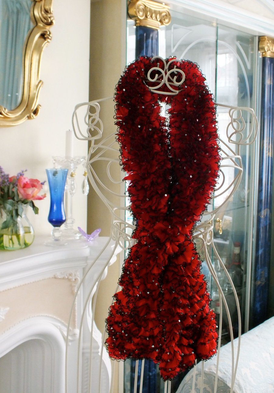 Glamorous Ruffle & Sequin Scarf - Red With ... - Folksy