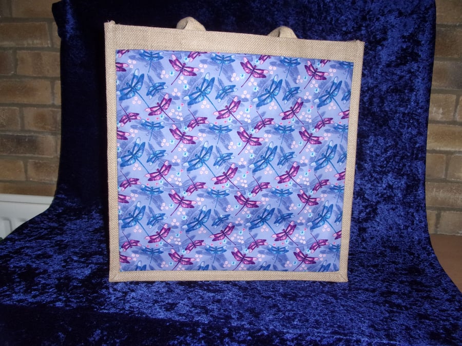 Large Jute Bag with Dragonfly Pocket - Folksy