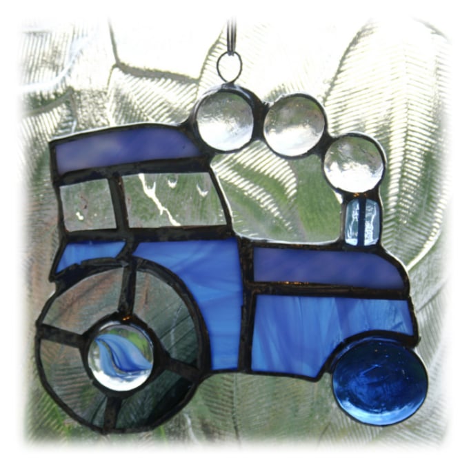 Tractor Suncatcher Blue Stained Glass Handmade ... - Folksy