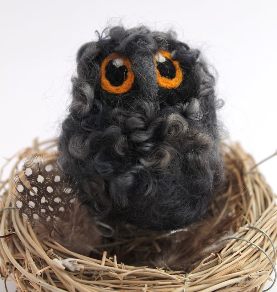 Dark Grey Needle felted Owl Baby - Folksy