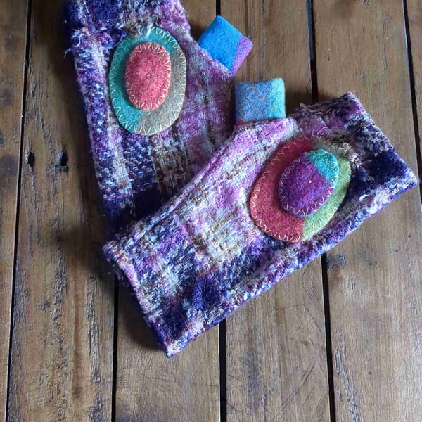 Fingerless gloves made from up cycled wool - Folksy