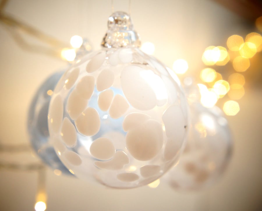 Mini Snow White Handmade Blown Glass Bauble - Folksy