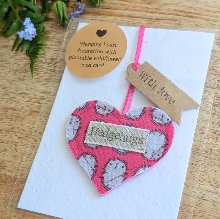 Hedgehugs Hanging Heart Decoration with Plantab... - Folksy