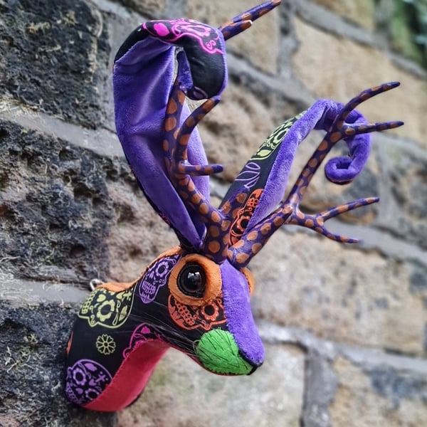 Faux jackalope head wall mount in Day of the De... - Folksy