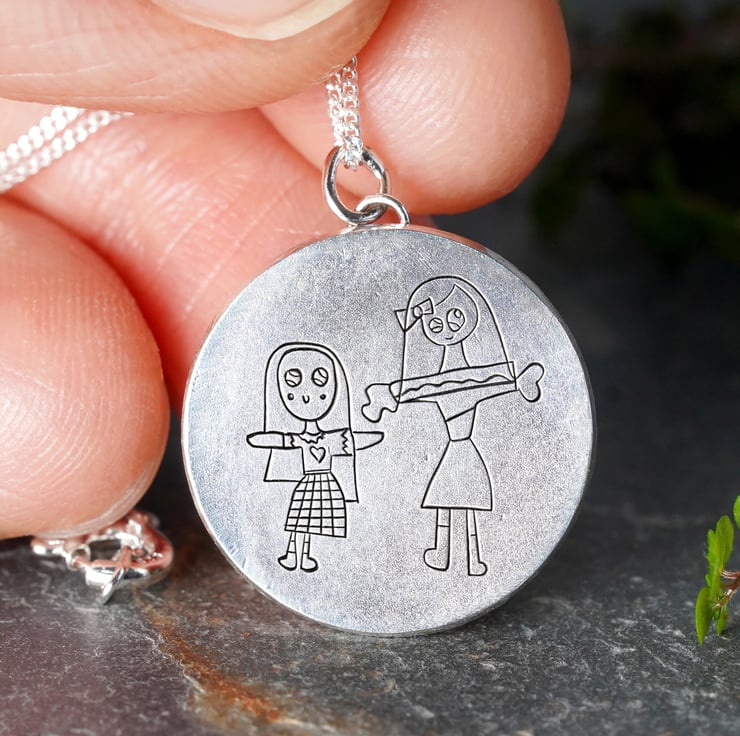 Solid Silver Necklace with Hand Engraved Childr... - Folksy