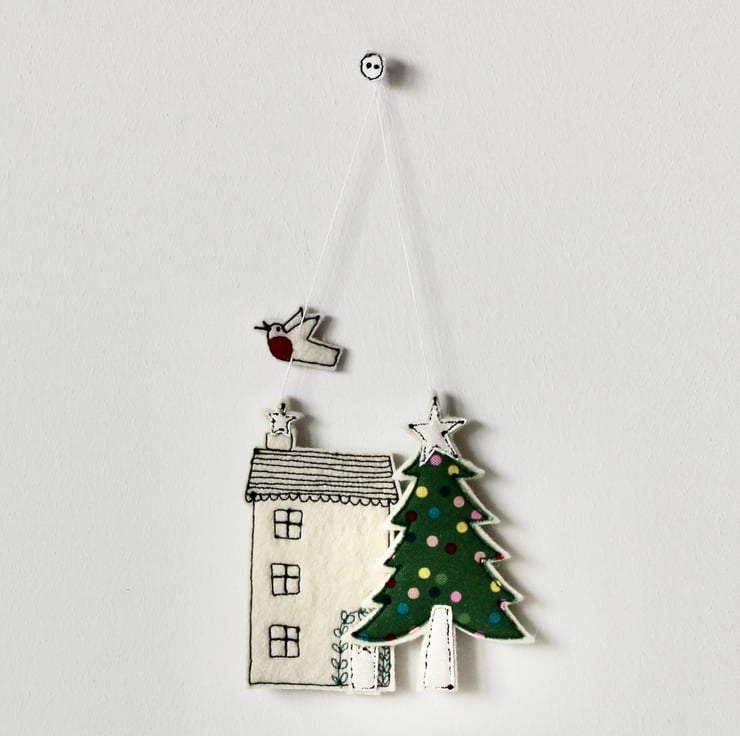 ‘Christmas Cottage 3' - Hanging Decoration - Folksy