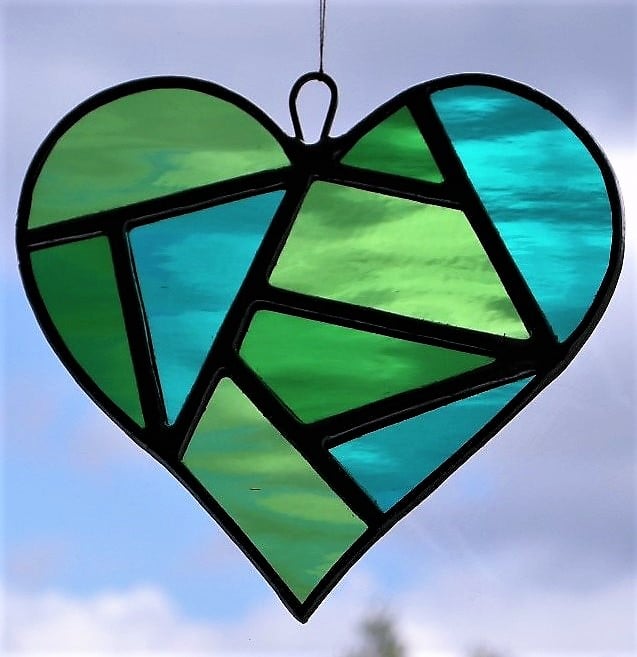 Stained Glass Love Heart in three shades of Green - Folksy