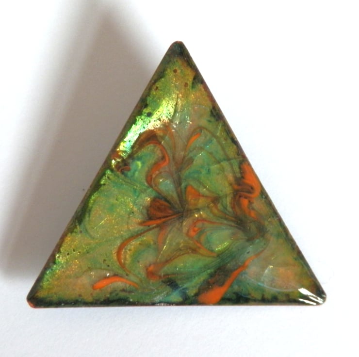 green 'n' orange enamelled triangle brooch - Folksy