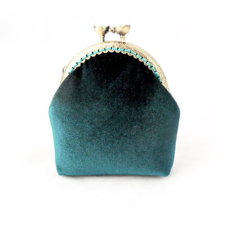 Coin purse in green velvet - Folksy