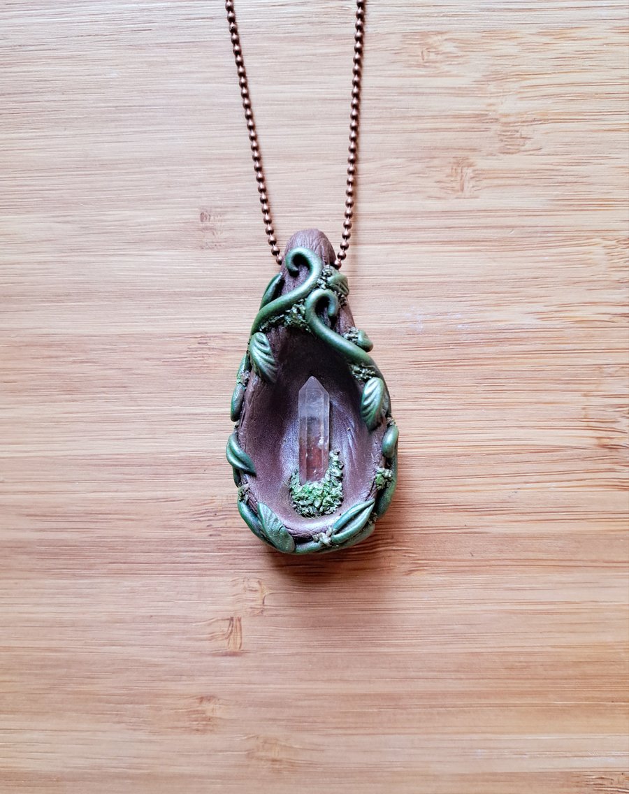 Lemurian Crystal and Polymer Clay Woodland Amul... - Folksy