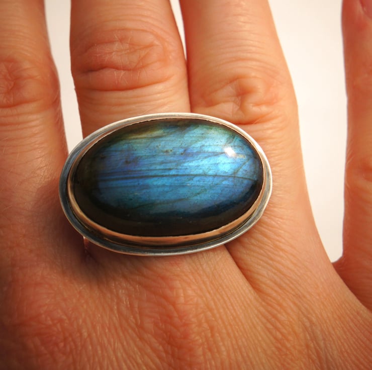 Oval Labradorite and Sterling Silver Ring - Folksy