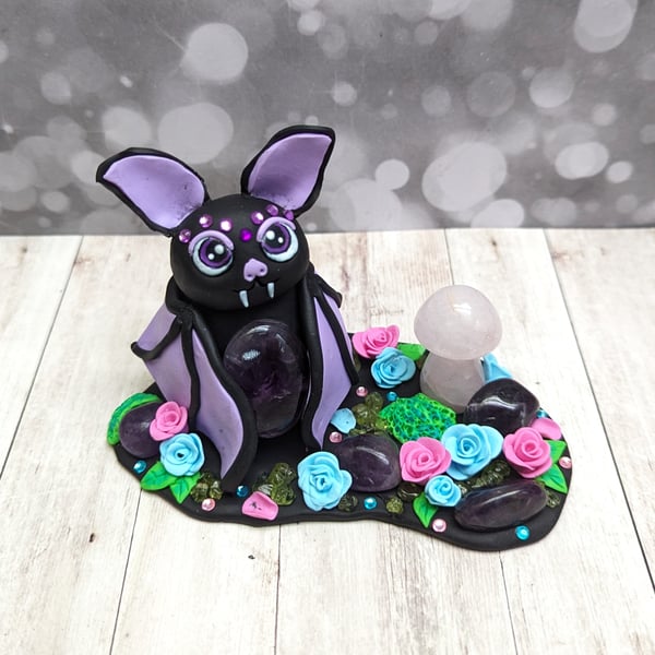 Enchanted Garden Bat & Crystals Figurine - Folksy