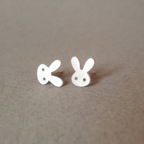 sterling silver bunny rabbit ear studs with str... - Folksy