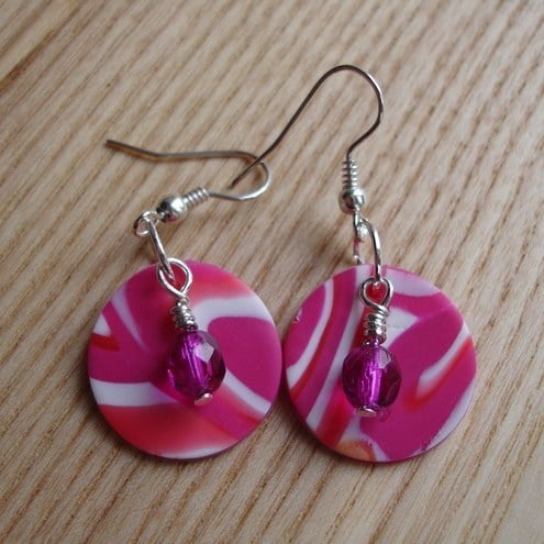 Pink Swirl FIMO Disc Earrings - Folksy
