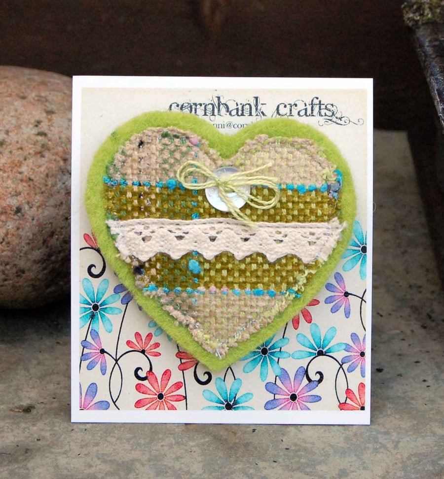 Scottish Felt and Fabric Heart Shaped Brooch - Folksy