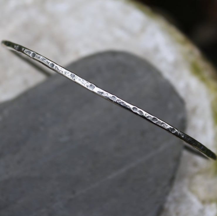 Silver Oval Bangle - skinny textured bangle - Folksy