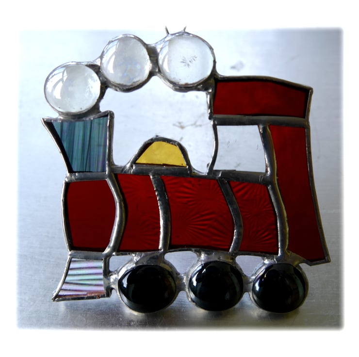 Steam Train Suncatcher Stained Glass Red Handma... - Folksy
