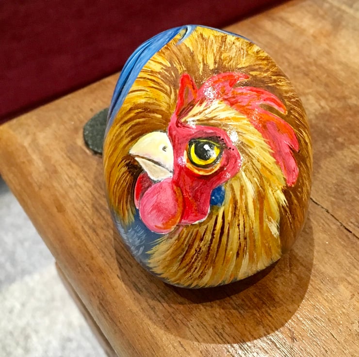Chicken hand painted pebble garden rock art wil... - Folksy