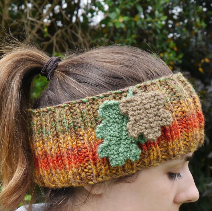 Autumn Headband with Knitted Oak Leaves, Fall E... - Folksy