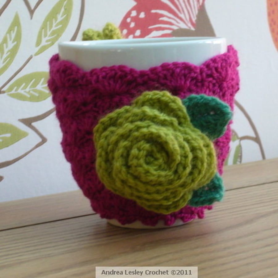 Crochet Mug Cosy/Bright Pink with flower (Made ... - Folksy