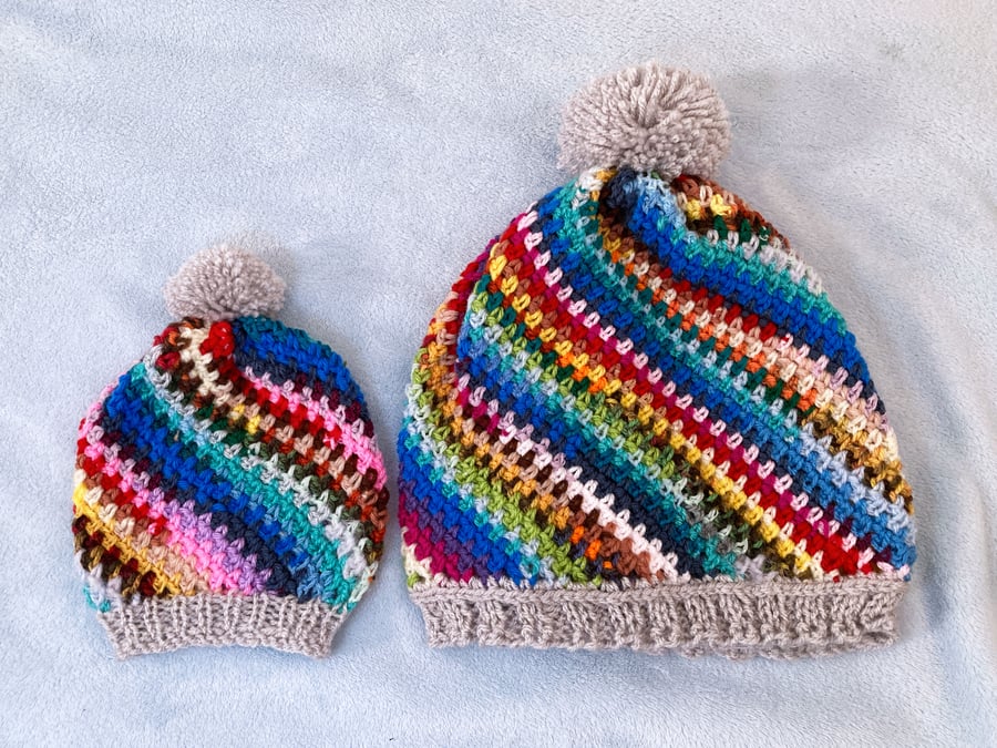 Rainbow bobble hat, baby to adult sizes - Folksy