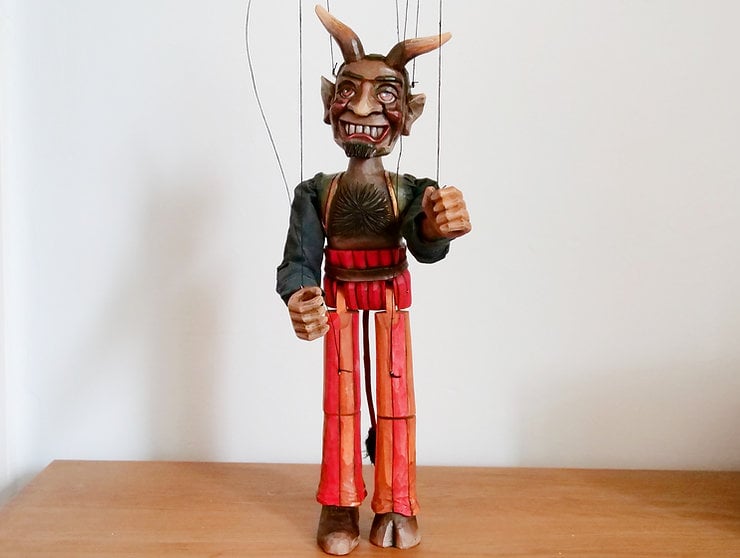Hand Carved Wooden Funky Devil Marionette Puppet - Folksy