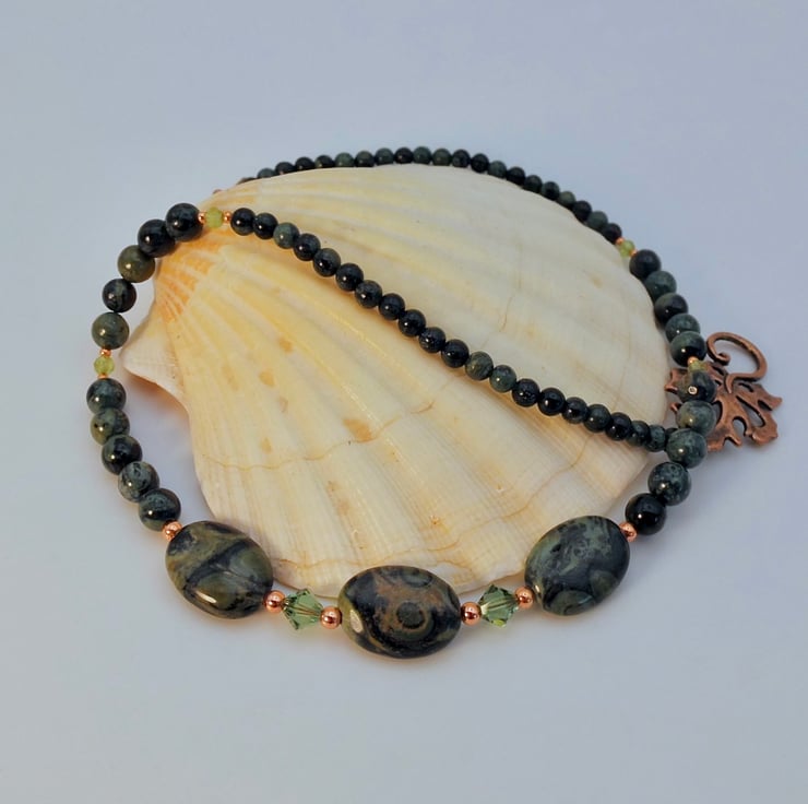Kambaba Jasper Necklace With Peridot, Crystal &... - Folksy