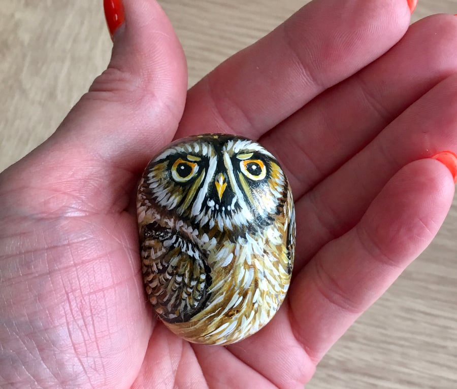 Owl hand painted pebble garden rock wildlife art - Folksy