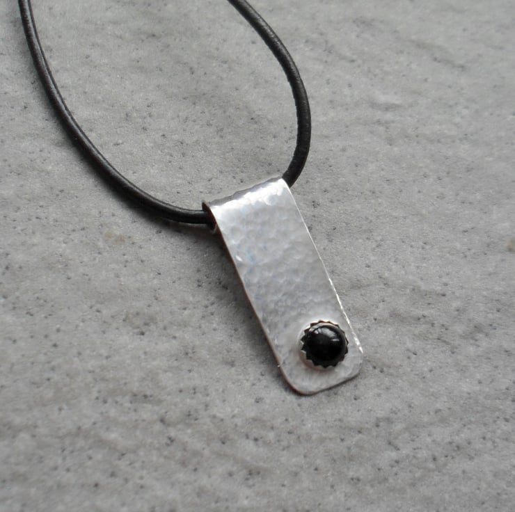Sterling Silver Bar Drop Pendant With Black L... - Folksy