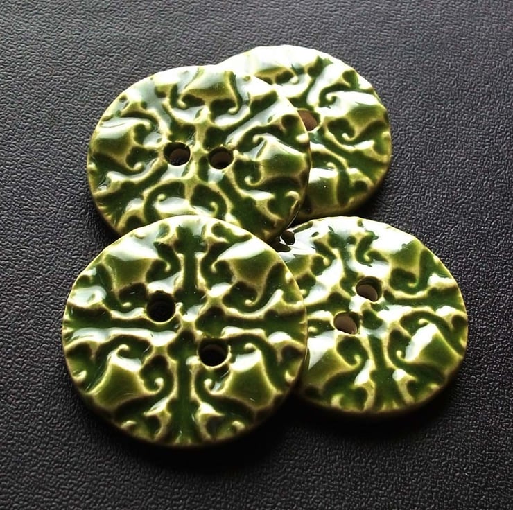 set of four large green glazed ceramic buttons - Folksy