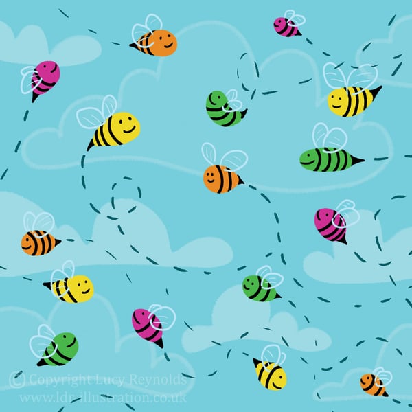 Rainbow Bees Print - Folksy