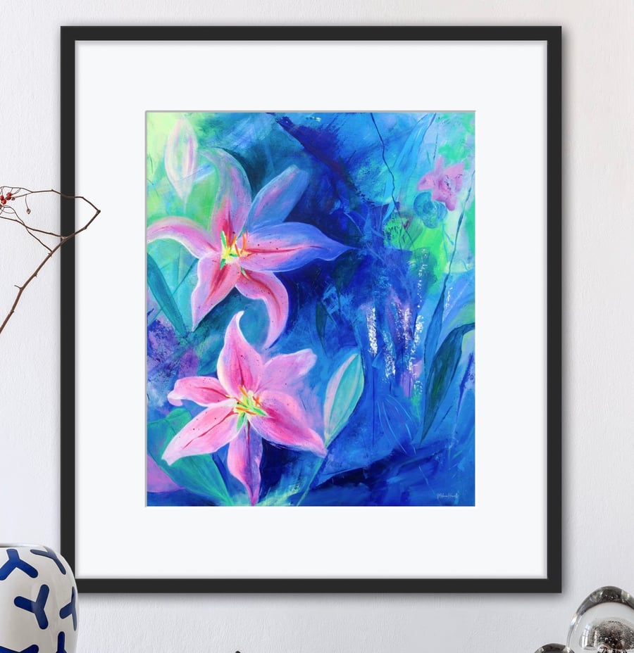 Lily Flower Art Print, Abstract Floral Print in... - Folksy