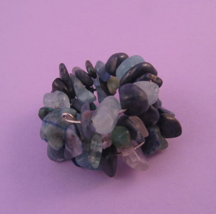 Blue Gemstone Wire Wrapped Memory Wire Bracelet... - Folksy