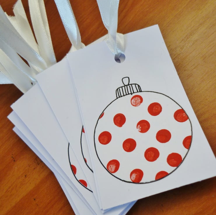 Set of Ten Bauble Tags - Red - Folksy
