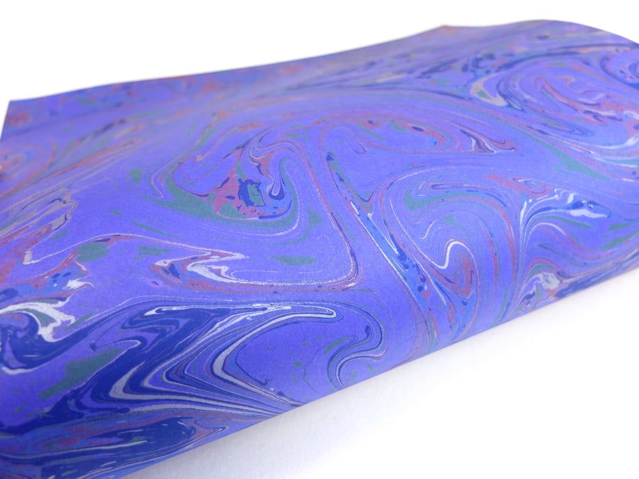 A3 Marbled paper sheet purple blue silver fanta... - Folksy