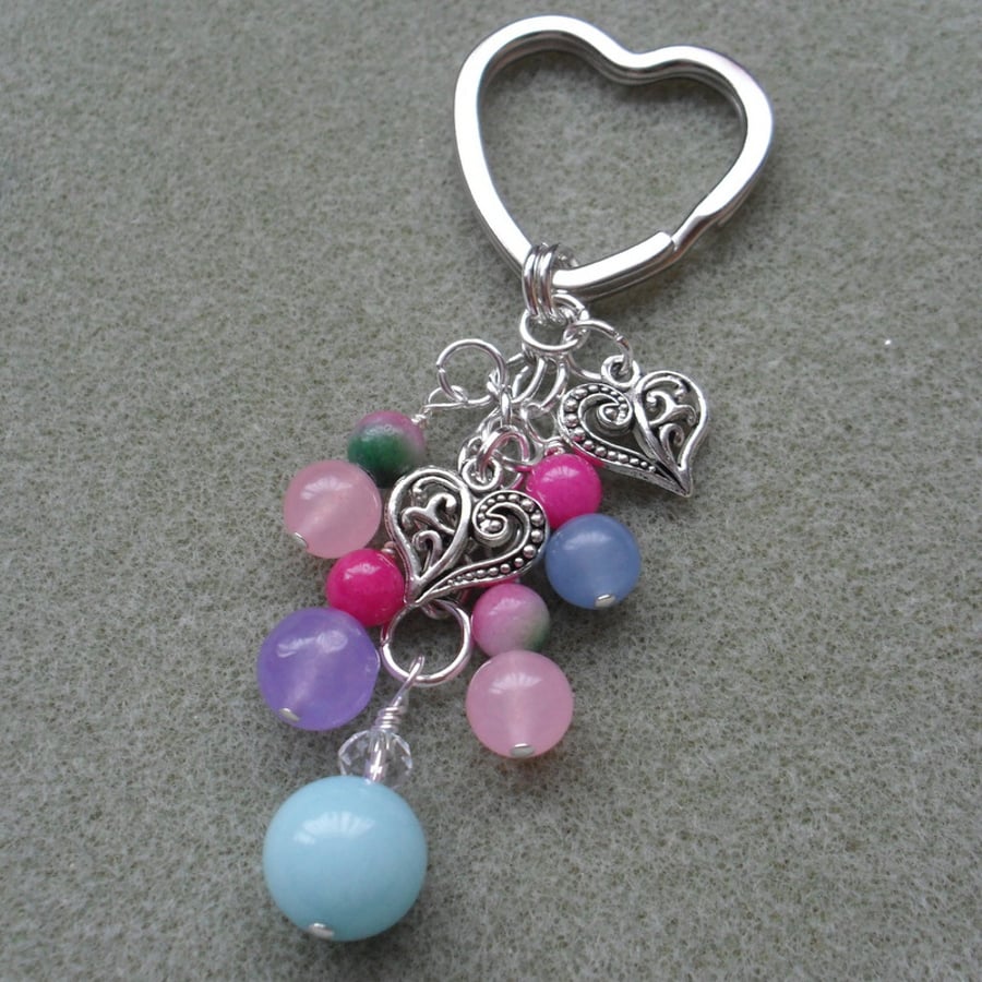 Colourful Heart Semi Precious Gemstone Keyring - Folksy