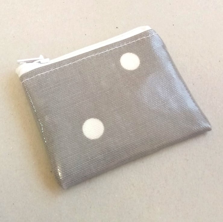 SALE - Mini coin purse in grey with white spots... - Folksy
