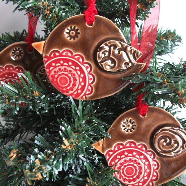 Ceramic robin Christmas decoration - Folksy