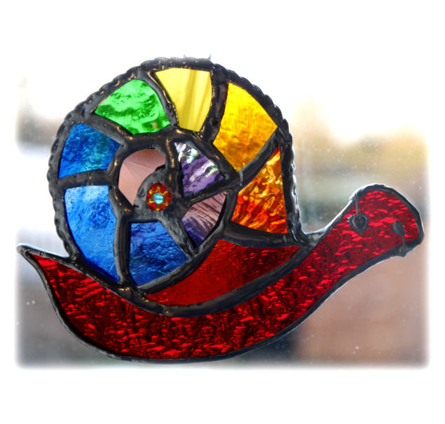 Snail Suncatcher Stained Glass Handmade Rainbow - Folksy
