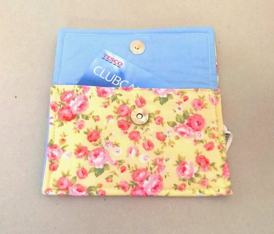 Card wallet, Lemon with pink flowers - Folksy